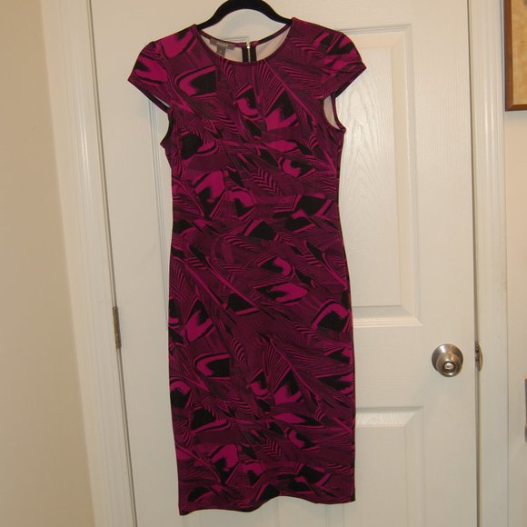 Muse | Dresses | Muse Purpleblack Abstract Patterned Cap Sleeve Womens ...